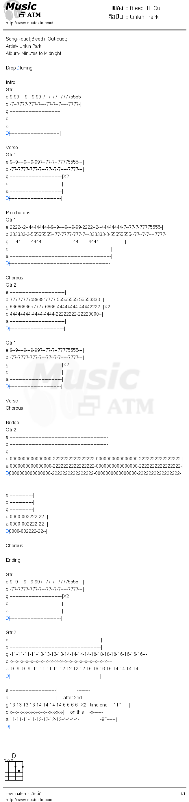 คอร์ดเพลง Bleed It Out - Linkin Park | MusicATM
